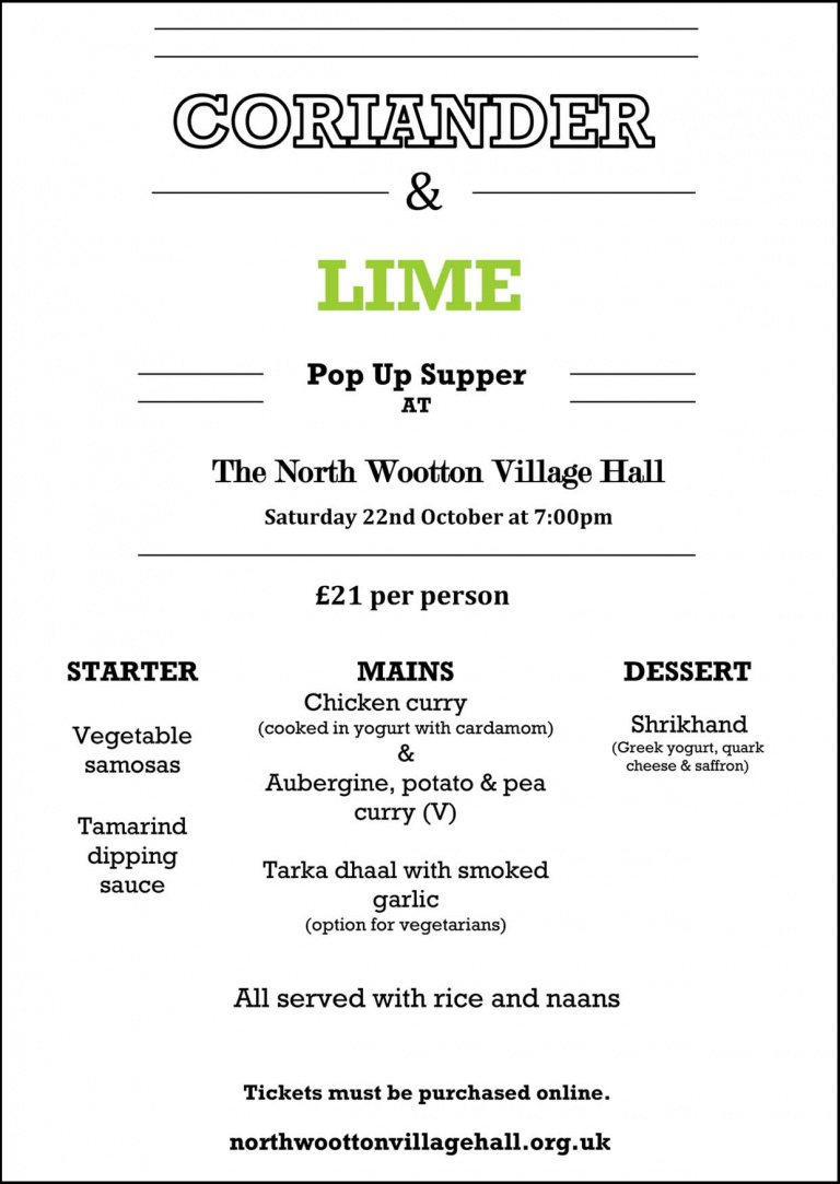 Indian Night - Coriander & Lime - North Wootton Village Hall