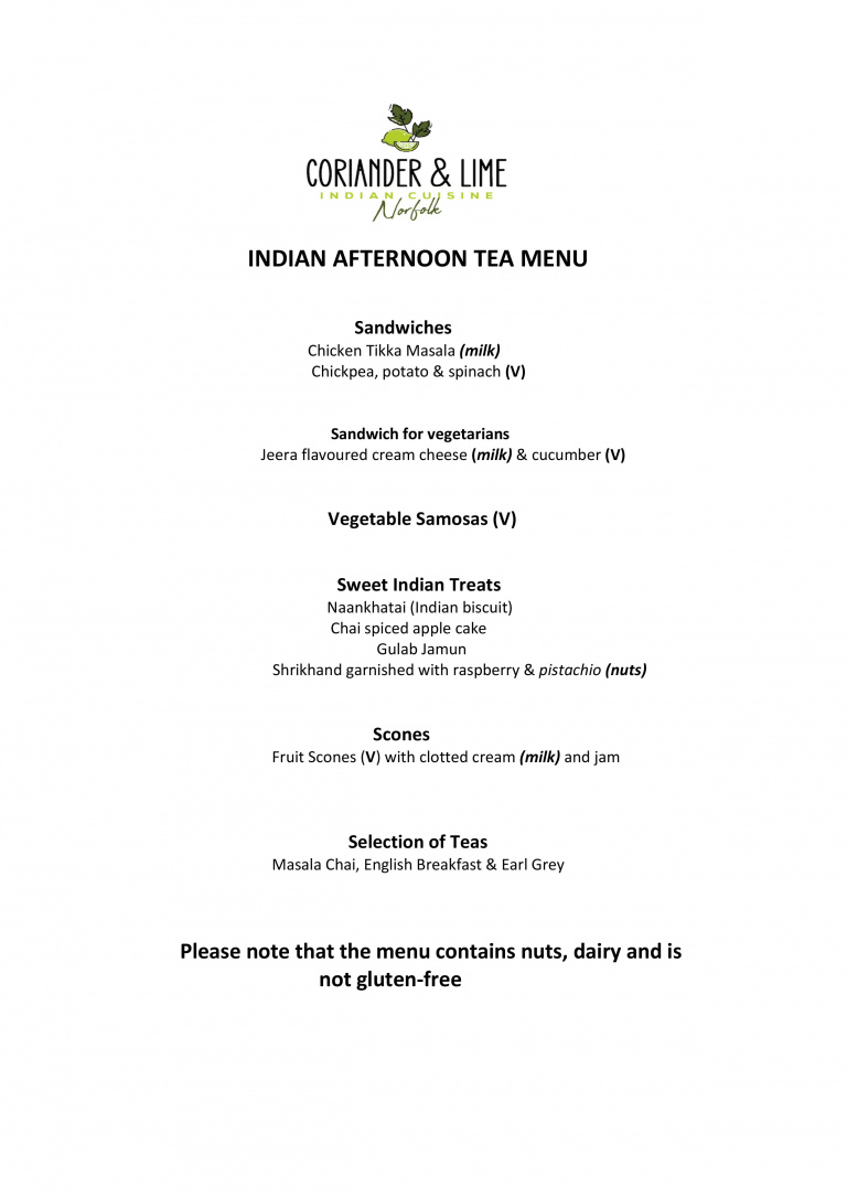 Indian Afternoon Tea with Coriander & Lime - North Wootton Village Hall